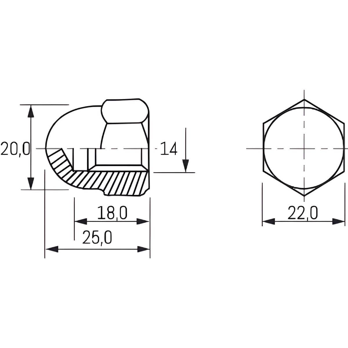 Tuerca de sombrerete Gedotec de acero galvanizado, DIN 1587, M14 | M14 | 1036265