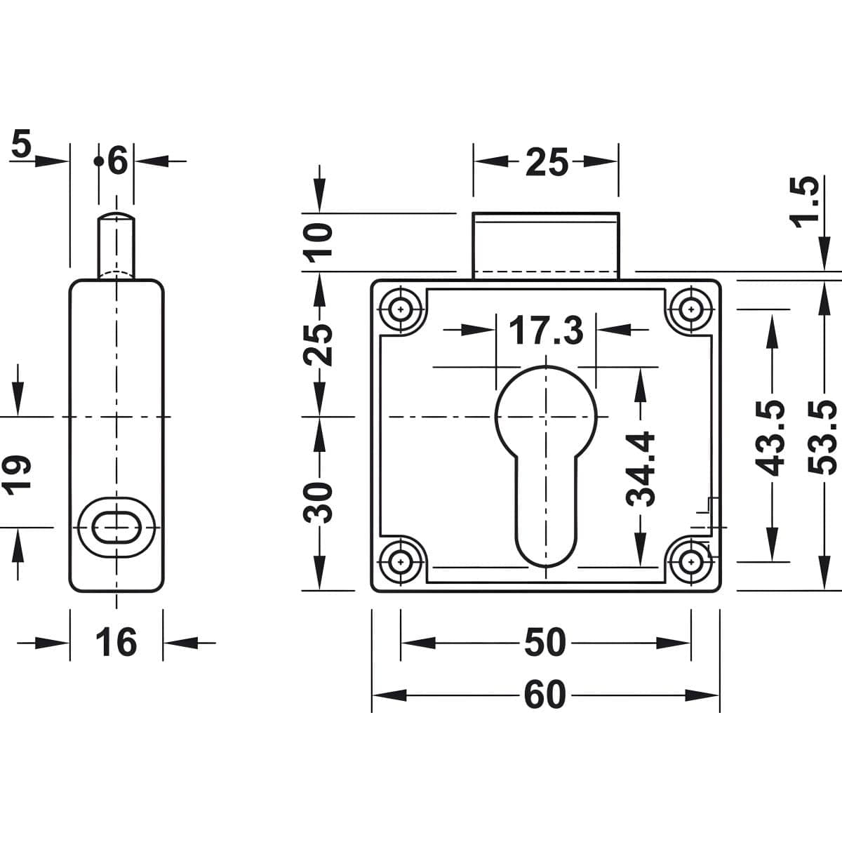 Häfele Surface-mounted latch lock H6113 with cylinder lock profile ...